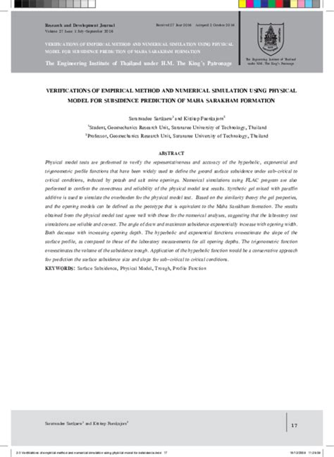 Pdf Empirical And Numerical Validation Of Subsidence Prediction Models