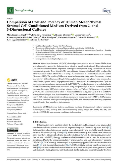 Comparison Of Cost And Potency Of Human Mesenchymal Stromal Cell