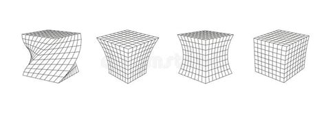 Set Of Deformed Wireframe Cube From Different Sides Vector Abstract Geometric D Objects Stock