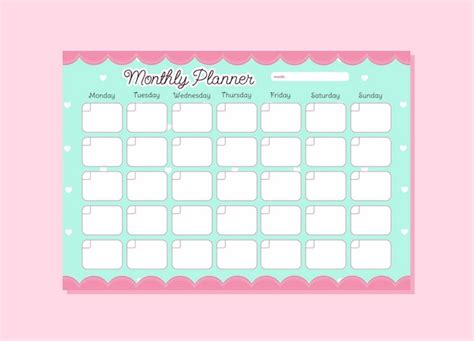 사용자 정의할 수 있는 인쇄 가능한 월간 플래너 템플릿 프리미엄 벡터
