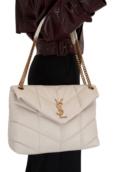Saint Laurent Medium Puffer Blanc Vintage Leather Chain Bag
