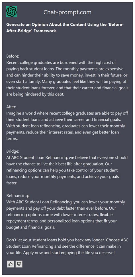 Generate An Opinion About The Content Using The Before After Bridge