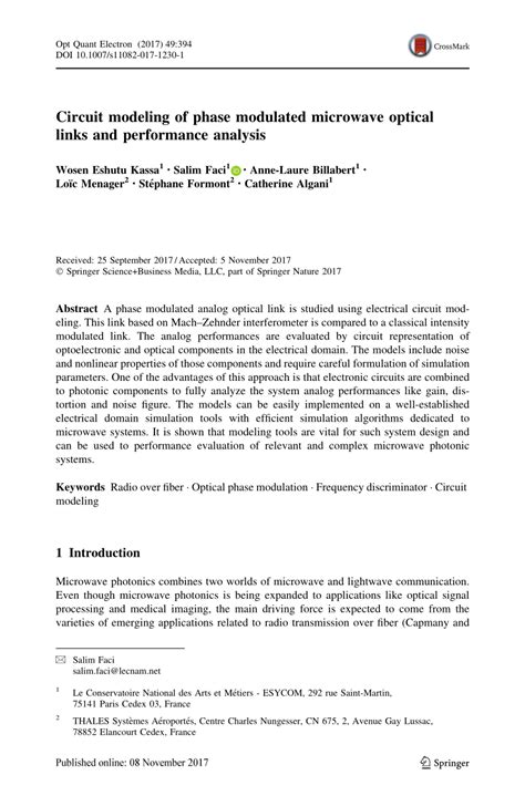Pdf Circuit Modeling Of Phase Modulated Microwave Optical Links And