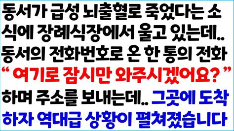 반전사이다사연 동서가 급성 뇌출혈로 죽었다는 소식에 장례식장에서 울고 있는데 동서의 전화번호로 온 한 통의 전화 여기로 잠시만 와주~ 라디오드라마사연라디오