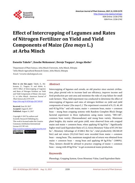 Pdf Effect Of Intercropping Of Legumes And Rates Of Nitrogen Fertilizer On Yield And Yield