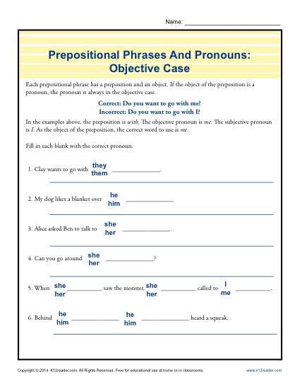 Nominative And Objective Pronouns Worksheet