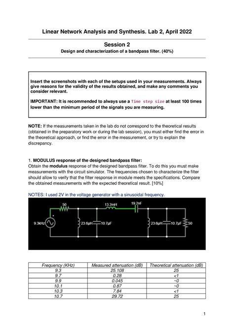 Linear Networks Lab 4 Solution Linear Network Analysis And Synthesis
