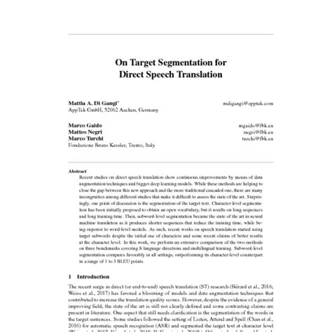 On Target Segmentation For Direct Speech Translation Acl Anthology