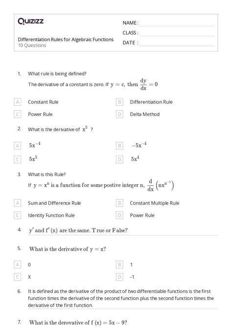 50 Derivatives Of Logarithmic Functions Worksheets For 11th Year On Quizizz Free And Printable