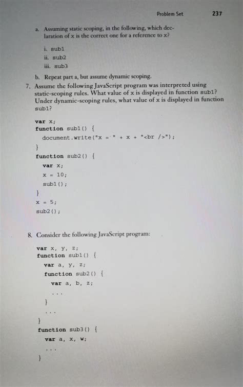 Solved Problem Set 237 A Assuming Static Scoping In The