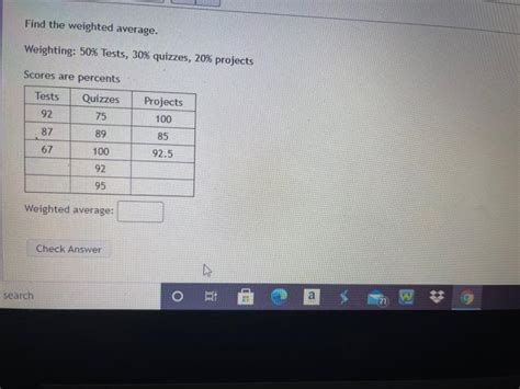 Solved Find The Weighted Average Weighting 50 Tests 30 Chegg Com