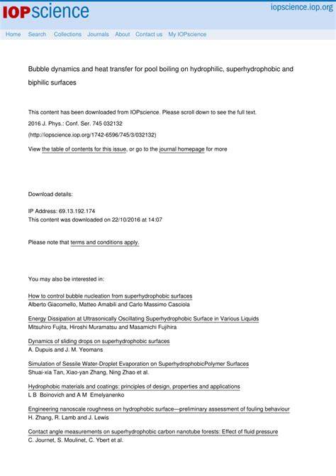 Pdf Bubble Dynamics And Heat Transfer For Pool Boiling On Hydrophilic Superhydrophobic And