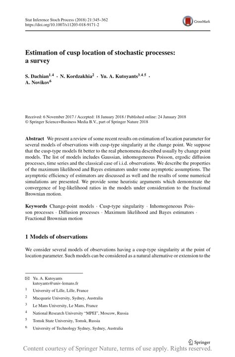 Estimation Of Cusp Location Of Stochastic Processes A Survey Request Pdf
