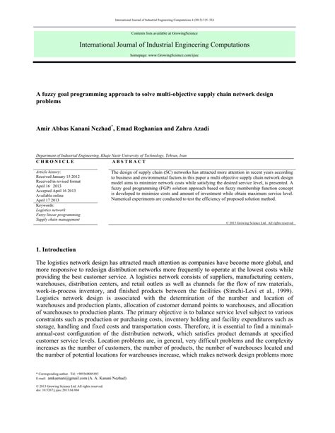 Pdf A Fuzzy Goal Programming Approach To Solve Multi Objective Supply