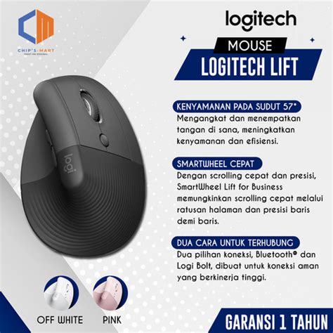 Jual Logitech Lift Mouse Ergonomic Vertical Wireless Bluetooth Silent Kota Bandung Chipsmart