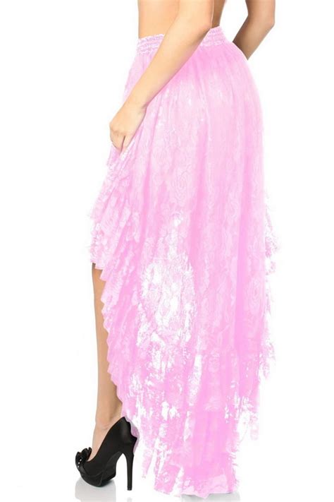 Plus Size Light Pink Long High Low Lace Skirt Spicy Lingerie
