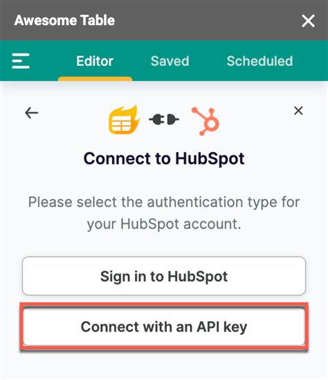 Log In To Hubspot With An Api Key Documentation — Awesome Table Support