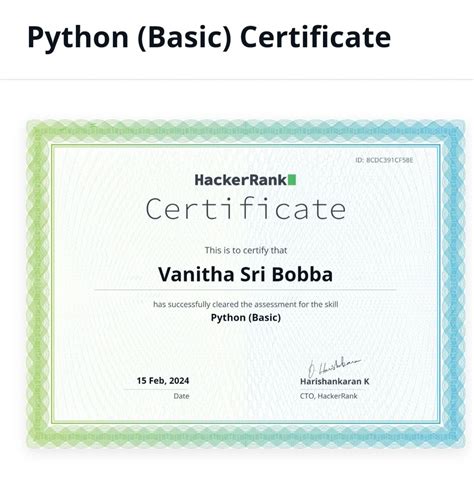 Hackerrank Python Pythonbasics Hackerrankcertified Vanitha Sri