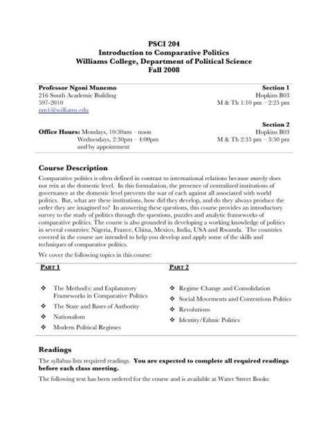 Psci 204 Introduction To Comparative Politics Political Science