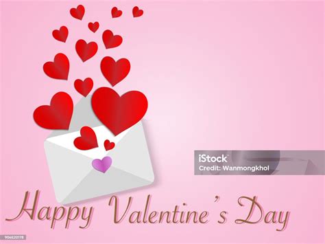 마음으로 웨딩 카드와 사랑 개념 모양 핑크 파스텔 배경에 흰 종이 봉투에 Paperworks 벡터 발렌타인의 날에 대 한 그림 2월에 대한 스톡 벡터 아트 및 기타 이미지