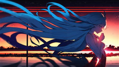 Anime Girl Azure Hair Dancing In The Wind Wallpaperhd Artist