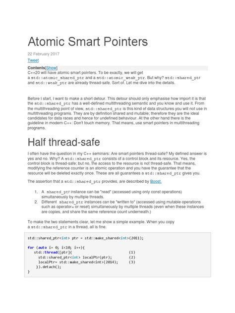 Atomic Smart Pointers Half Thread Safe Pdf Thread Computing