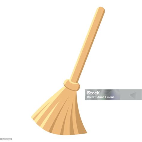 노란색 나무 빗자루 또는 막대기와 Besom 집과 거리에서 쓰레기를 청소하기위한 집안일 도구 청소 서비스 요소 흰색 배경에 격리 벡터 플랫 만화 일러스트 가사 집안일에 대한