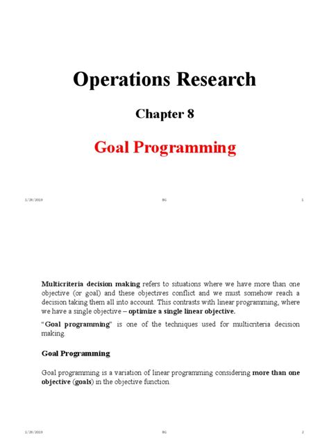 Operations Research Goal Programming Pdf Goal Linear Programming