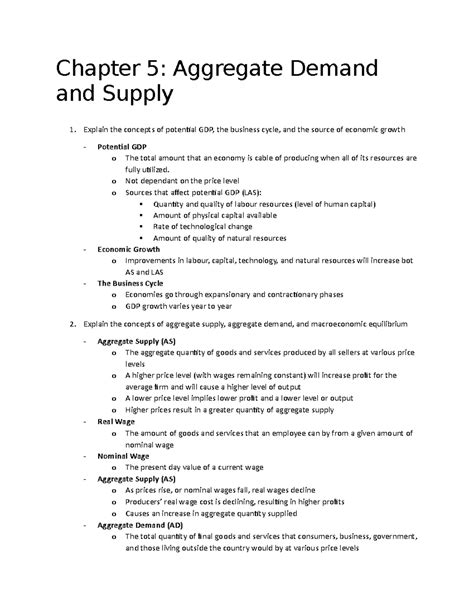 Chapter 5 Aggregate Demand And Supply Chapter 5 Aggregate Demand And Supply Explain The