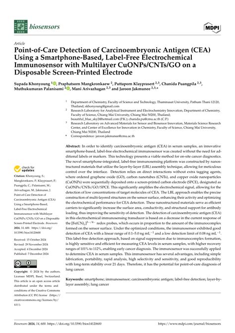 Pdf Point Of Care Detection Of Carcinoembryonic Antigen Cea Using A