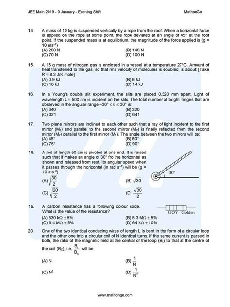 Jee Main 2019 Question Paper With Answer Keys 9th Jan Evening Mathongo