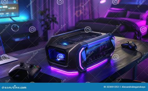 Futuristic Gaming Setup With Neon Light Computer And Peripherals Stock Illustration