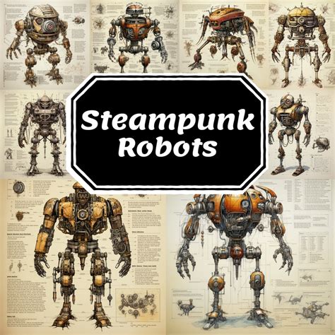Steampunk Robot Technical Blueprints Retro Tech Art Steampunk T Steampunk Drawings Etsy
