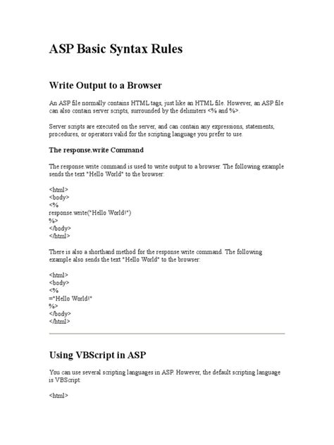 Asp Basic Syntax Rules Pdf Active Server Pages Parameter