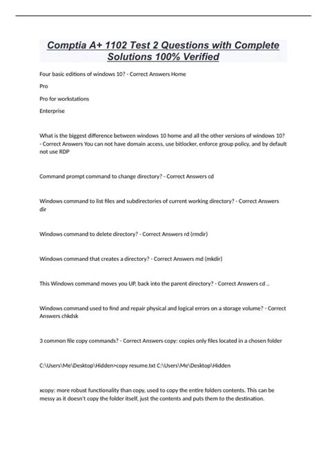 Comptia A Test Questions With Complete Solutions Verified Comptia A Stuvia US