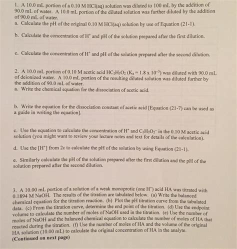 A Ml Portion Of A M Hcl Aq Solution Was Chegg Com