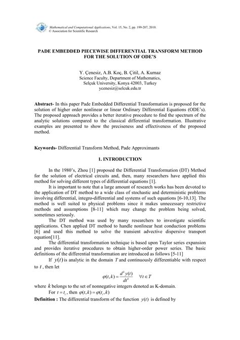 Pdf Pade Embedded Piecewise Differential Transform Method For The Solution Of Odes