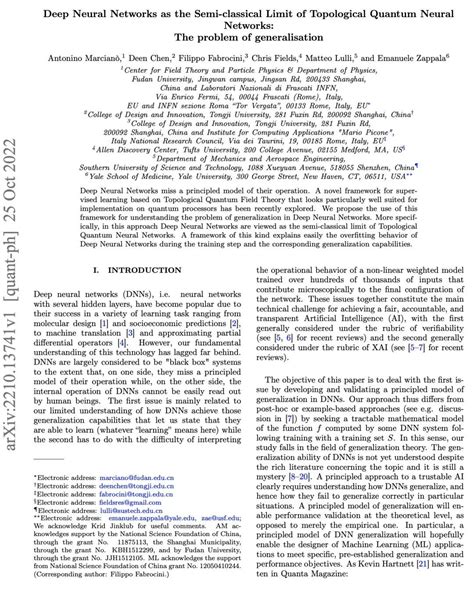 深度神经网络作为拓扑量子神经网络的半经典极限：泛化问题 Csdn博客
