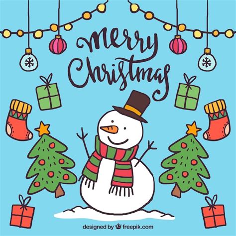 Colorido Feliz Navidad Dibujado A Mano Vector Premium