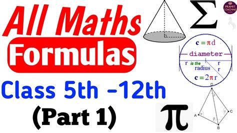 All Maths Formulas Class 5th 12th Part 1 All Maths Formulas Youtube