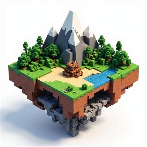 Free Floating Voxel World Photo Isometric Voxel Minecraft