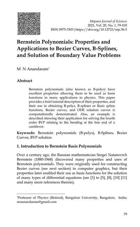 Pdf Bernstein Polynomials Properties And Applications To Bezier Curves B Splines And