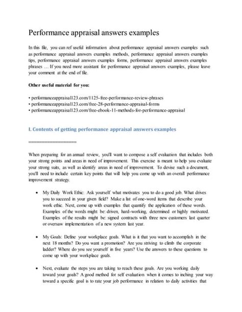 Performance Appraisal Answers Examples Docx
