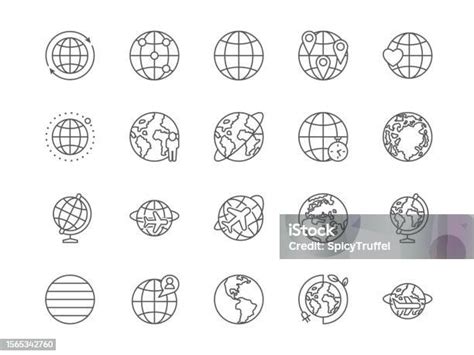 세계 지구 지구 아이콘입니다 세계지도 또는 인터넷 웹 기호입니다 국가 목적지 기호입니다 지리적 또는 비즈니스 여행 비행기로 여행 윤곽선 픽토그램 세트입니다 벡터 선 획 0