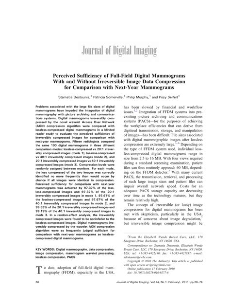 Pdf Perceived Sufficiency Of Full Field Digital Mammograms With And Without Irreversible Image