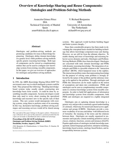 Pdf Overview Of Knowledge Sharing And Reuse Components Ontologies