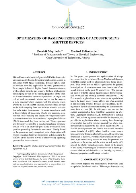 PDF Optimization Of Damping Properties Of Acoustic MEMS Shutter Devices