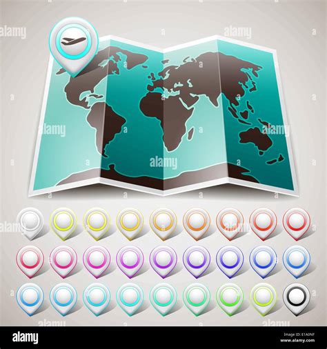 Map World With Pin Pointers Location On A Gray Background Vector