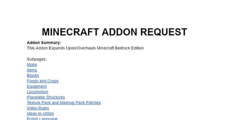 Minecraft Addon Request Rbedrockaddons