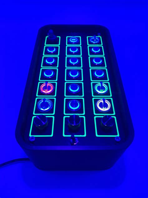 Pc Usb Button Box 3d Printed Carbon Style With Neon Squares 29 Functions Back Lit Blue For Sim